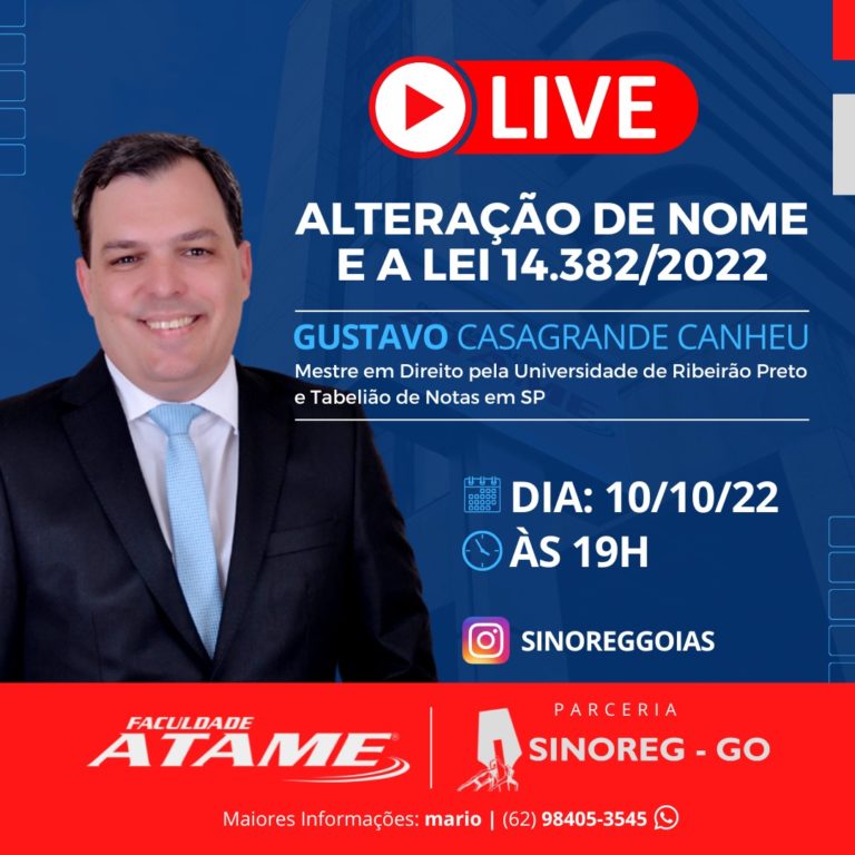 Em parceria com a Faculdade Atame, SINOREG/GO realiza live sobre ...